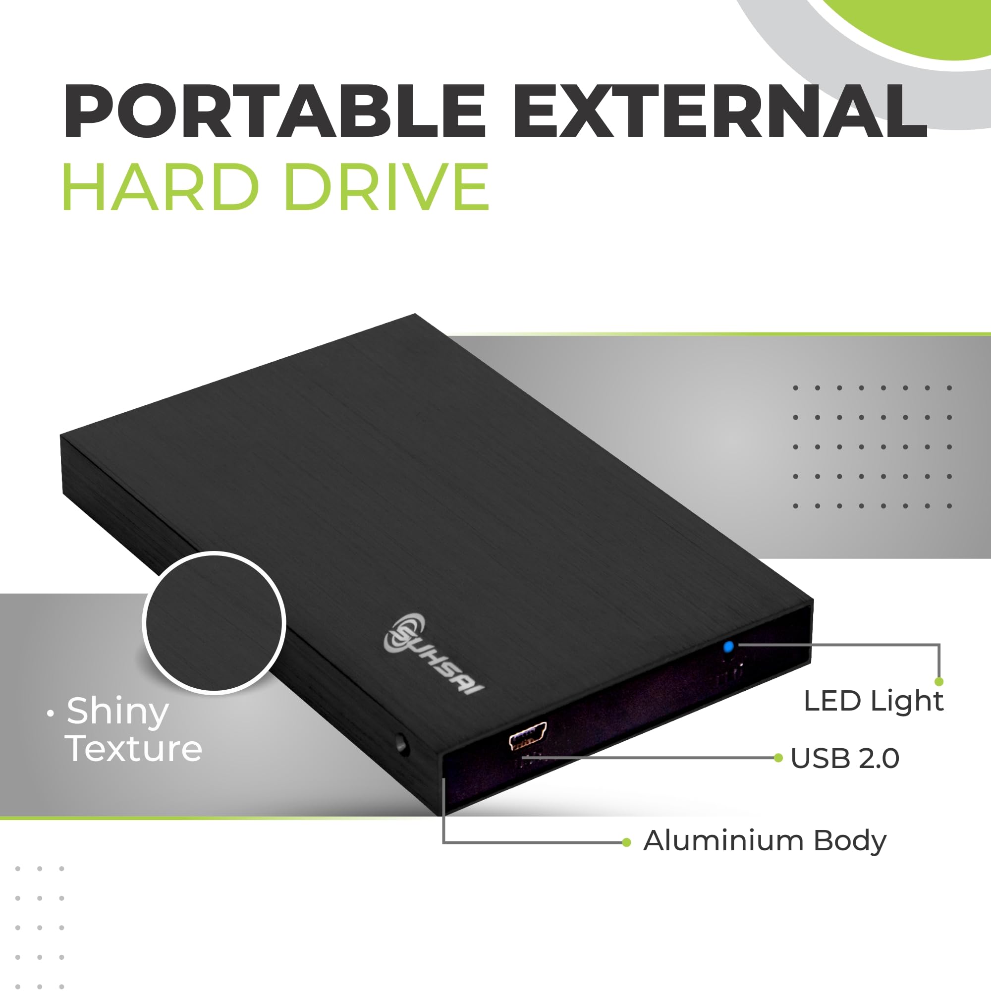 SUHSAI External Portable Hard Drive 250GB USB 2.0 HDD Storage and Backup Hard Disk Memory Expansion – Ultra Slim 2.5” Harddrive Compatible with PC, MAC, Laptop, Desktop Computer (Black)
