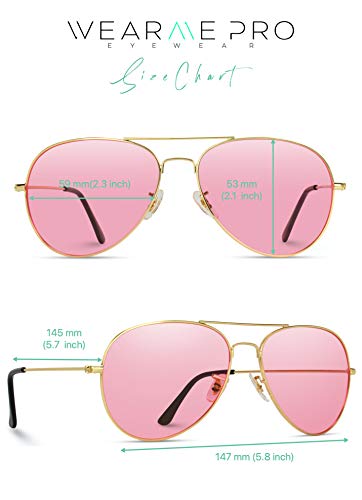 WearMe Pro Classic Aviator Style Metal Frame Sunglasses (Gold Frame/Light Pink Tinted Lens, 59)