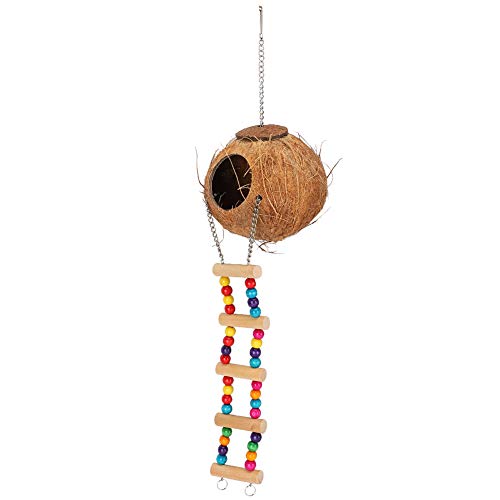 TOPINCN Birds Nest, Handmade Coconut Shell House with Climbing Ladder Pet Breeding Bird Cage Hanging Ornament for Budgie Parrots Hamsters Squirrels