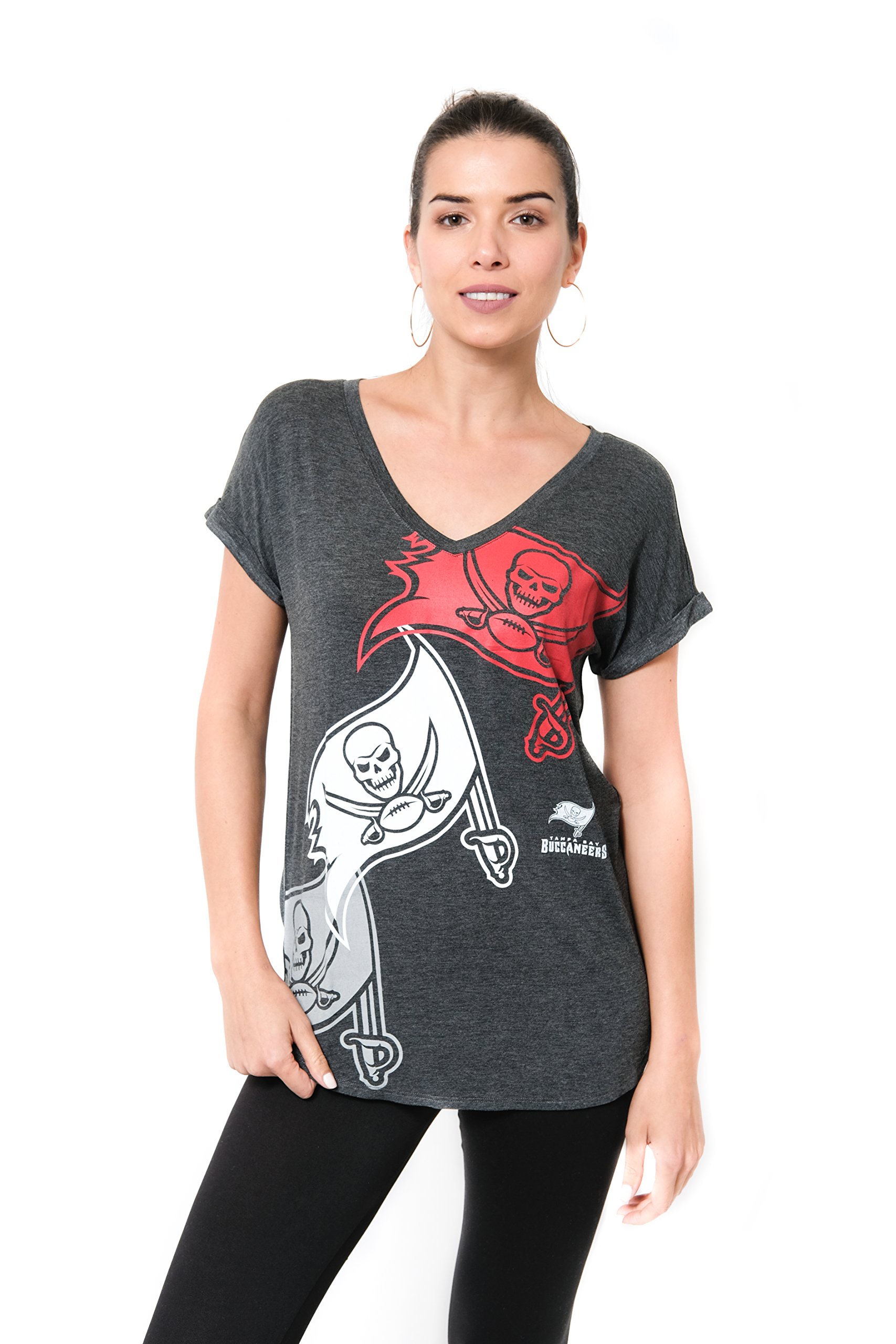 Ultra Game NFL Tampa Bay Buccaneers Womenss Vintage Stripe Soft Modal Tee Shirt, Charcoal Heather, Large