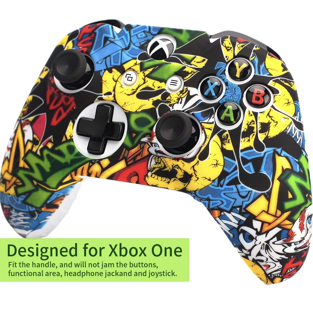 Skin Cover for Microsoft Xbox One Controller , Street Art Silicone Protecte Case Printing Cool, with Pro Thumb Grips x 12