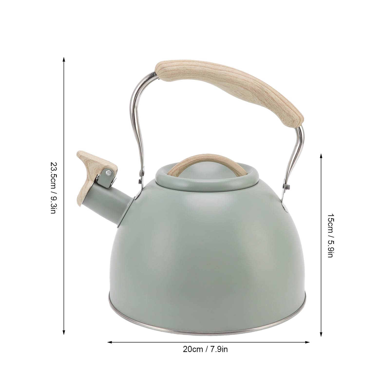 VTOSEN Whistling Tea Kettle,Light Green Tea Pots for Stove Top with Wood Pattern Handle, Universal Base for Induction, Gas and Electric (3L)
