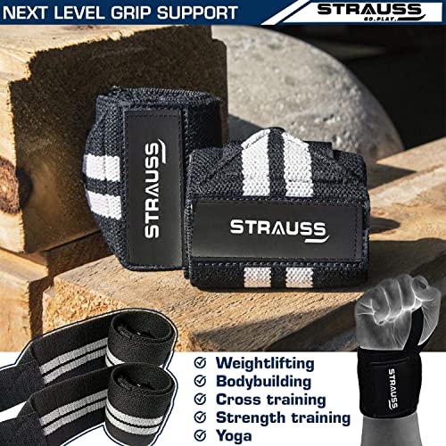 STRAUSS WL Cotton Gym Support, Pair (with Thumb Support), (Black/White) 2 Straps, (1Pair)