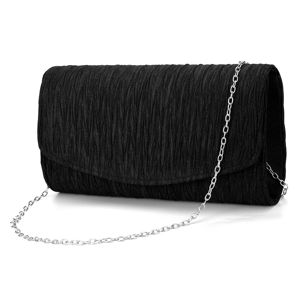 ZIUMUDY Womens Satin Pleated Evening Bags Party Clutches Bridal Shoulder Chain Handbags (Champagne)