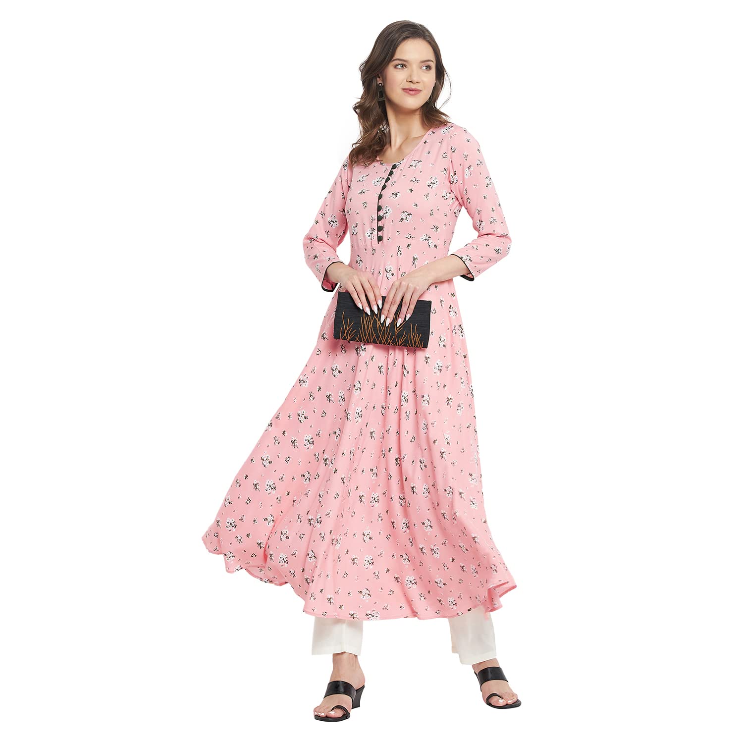 Tissu Women's Rayon Pink & Green Floral Pritned A-Line Kurta 2149_Pink_5XL