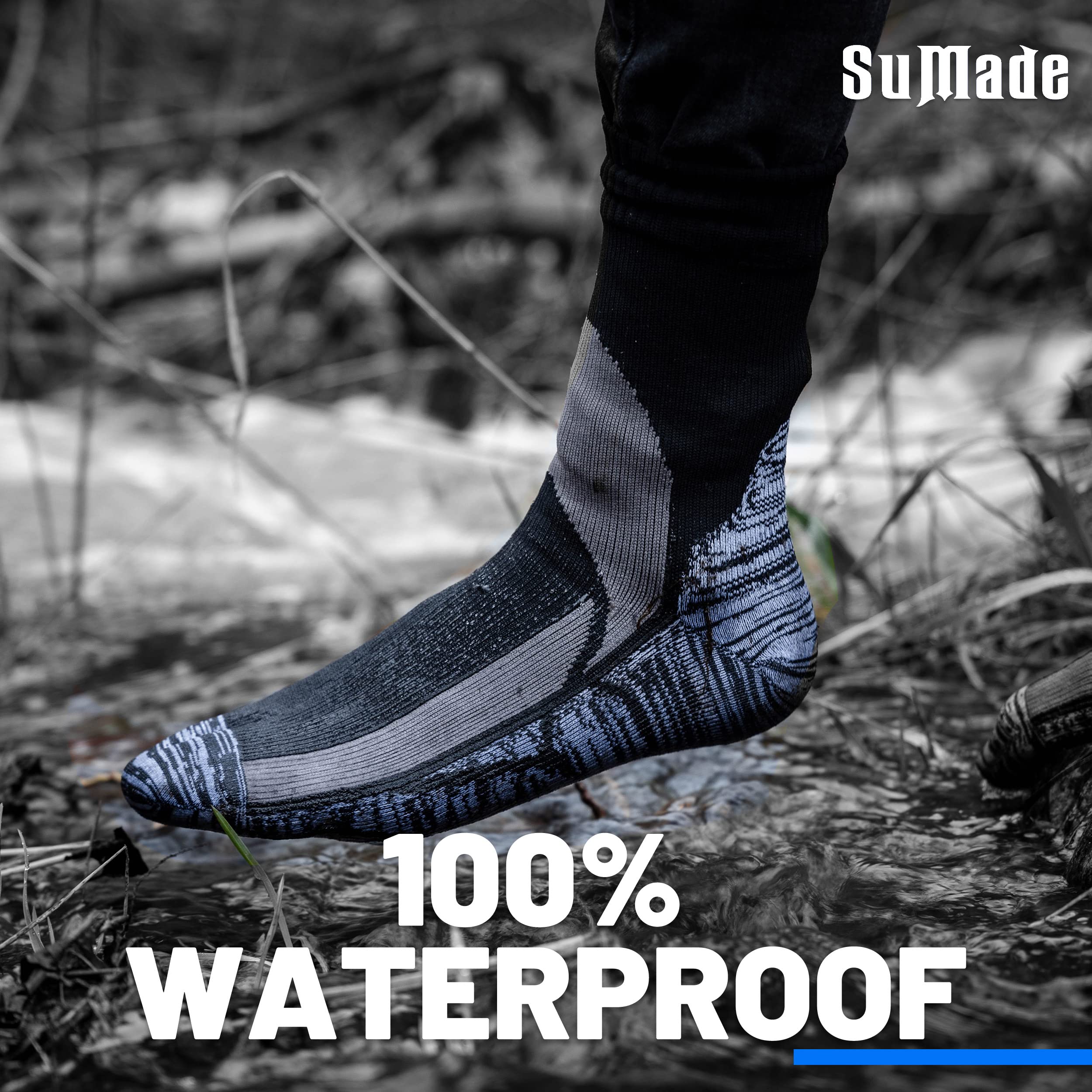 SuMade Waterproof Socks,Womens Mens Novelty Breathable Outdoor Recreation Performance Hiking Running Dry Fit Neoprene Crew Socks for Tall Boots 1 Pair (Black,Small)