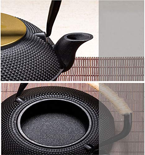 tetsubin Cast iron tea kettle japanese workshop teapot hobnail pattern with Stainless Steel Infuser【20 oz black】