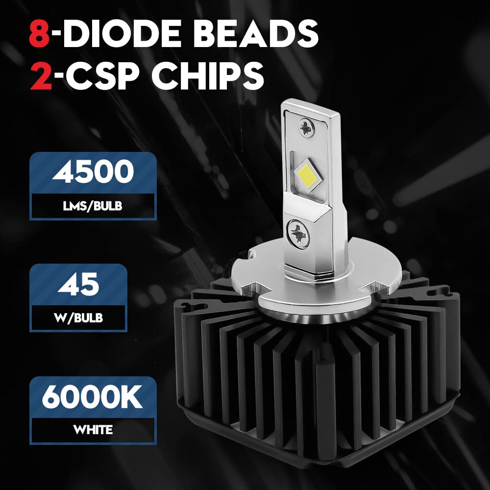 VEHICODE D5S LED Bulbs 6000K White 90W 9000lms CANBus Error Free Kit ATV/UTV Powersports Off-road Xenon HID Accessories Light Repaclement (2 Pack)