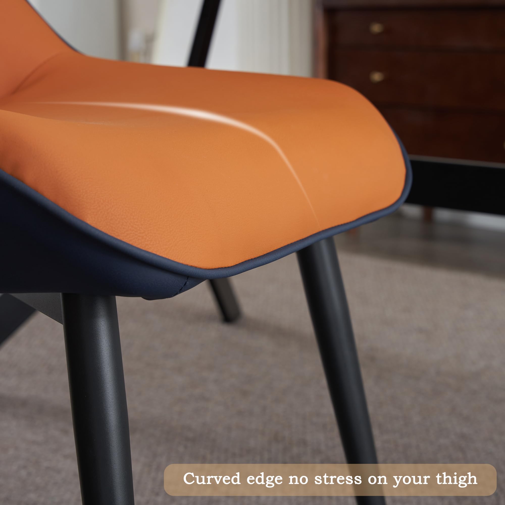 THEETHUNG Upholstered Leather Dining Room Chair Set of 4 Kitchen Chair, Armless Orange Dinner Chair