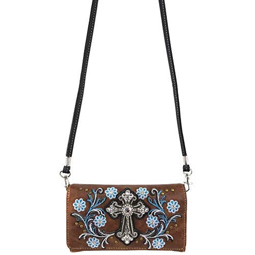 Zelris Western Cross Daisy Flower Women Conceal Carry Tote Handbag Purse Set (Maple Brown)