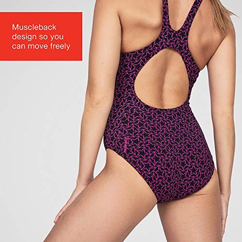 Speedo Boomstar Allover Muscleback One Piece Womens Swimsuit UK 8 Reg Black/Electric Pink