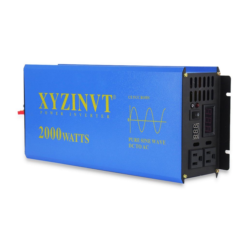 XYZ INVT 2000 watt 2kw Pure Sine Wave Power Inverter dc 12v to ac 120v with LED Display and Wireless Remote Controller for RV Car Off-Grid Solar System (2000w 12v RC)