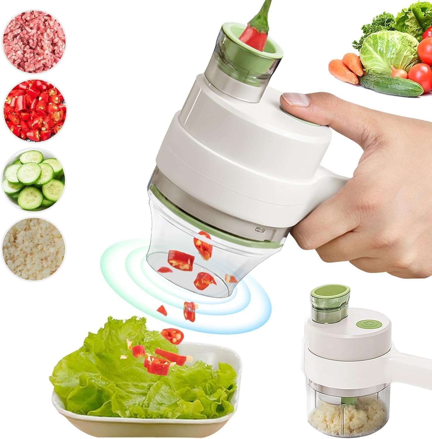 Waterproof Cordless 4-in-1 Electric Vegetable Slicer Set Handheld Chopper Crushed Garlic Chopper Food Slicer and Blender Multifunctional Vegetable Slicer (1500, Millivolts) (1300, Microvolts)