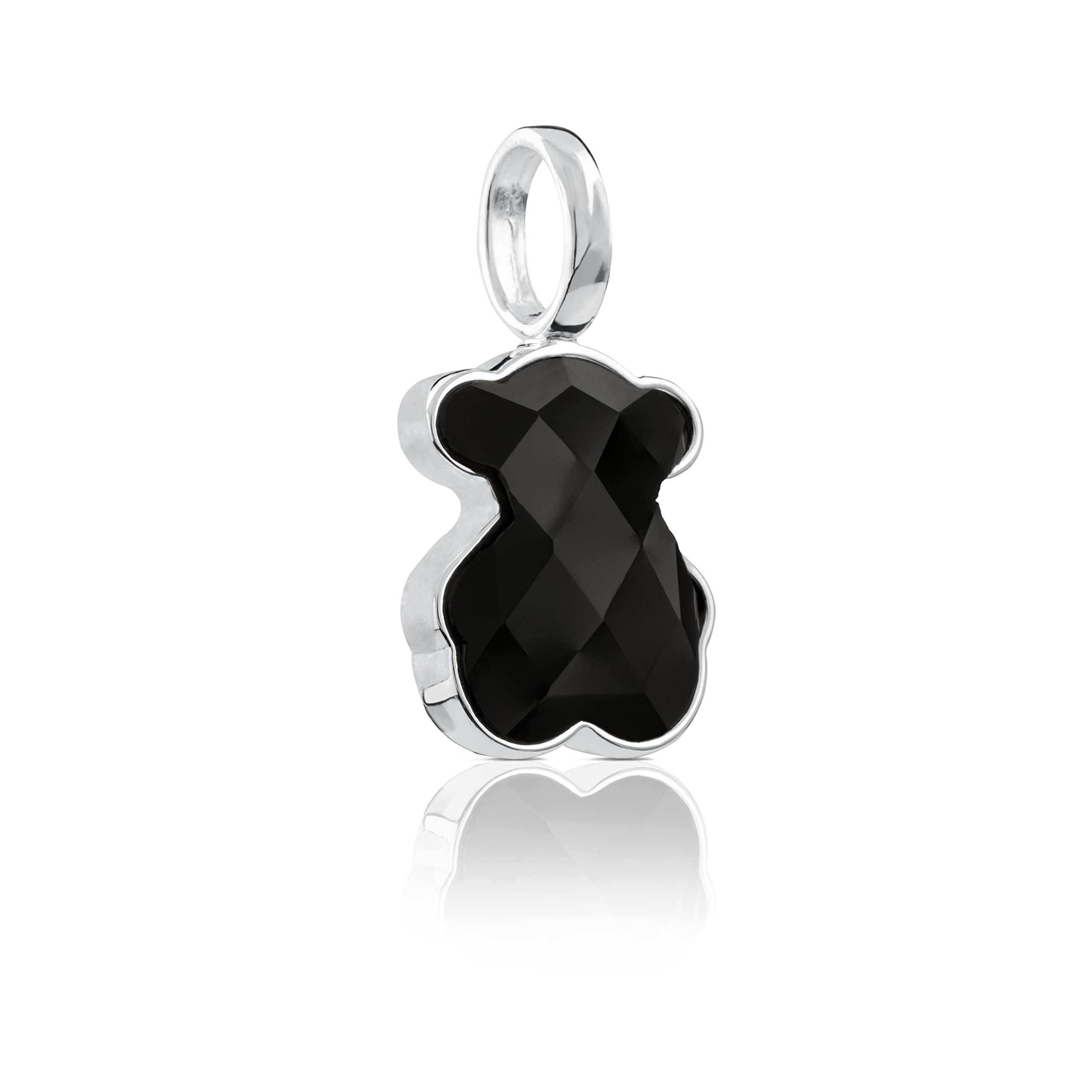 TOUS Sterling Silver and Onyx Pendant for Women with Medium Faceted Bear Motif, Size: 1.5 cm. (Chain-not included), Color Collection