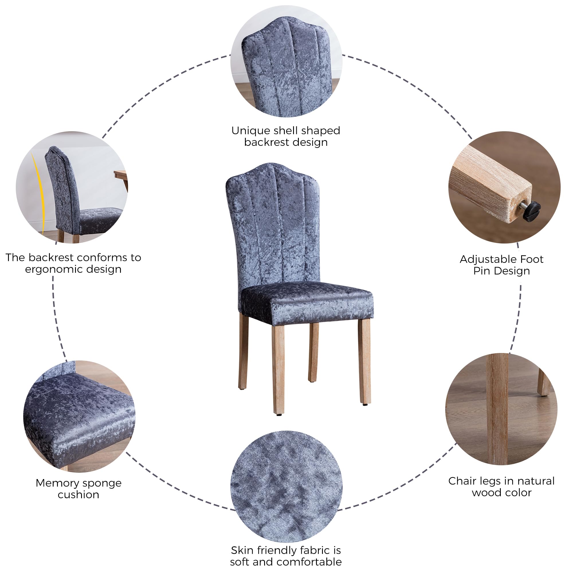 thksbought Dining Chairs Set of 2 Chairs Velvet Chairs for Dining Room and Living Room (Gray)