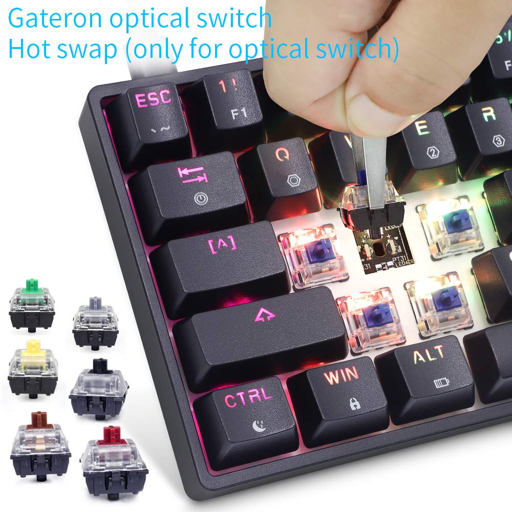 YUNZII SK64 64 Keys Hot Swappable Optical Mechanical Keyboard with ABS Shine-Through Keycaps, RGB Backlit, Programmable for Win/Mac/Gaming (Gateron Optical Red, Black)