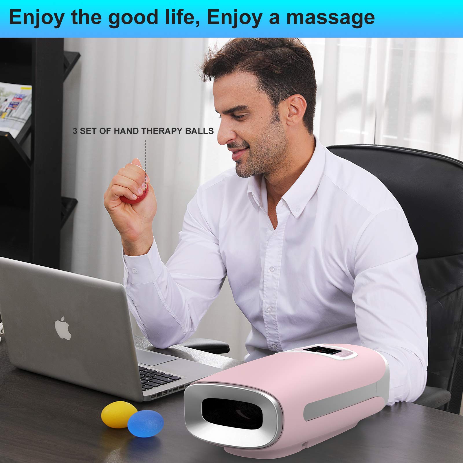 ZOEES Compression Air Pressure Cordless Hand Massager Machine with Heat Compression Air Pressure Point Therapy Massager for Arthritis, Carpal Tunnel, Pain Relief & Hand, Wrist and Palm Massager-Pink