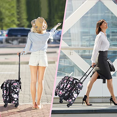 YOREPEK Rolling Laptop Bag for Women, 17 inch Large Premium Briefcase with Spinner Wheels, Waterproof Overnight Roller Carry on Computer Case for Travel, Work, Business, Teacher (Floral)