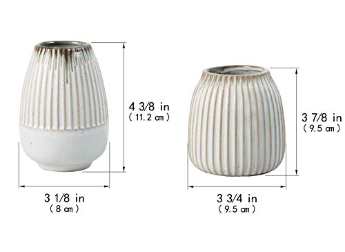 Vellarr Small White Ceramic Vase Set, Rattan Stripe Bud Vases Home Decor, Great for Decorative, Kitchen, Office or Living Room, (Set of 2 Vases)