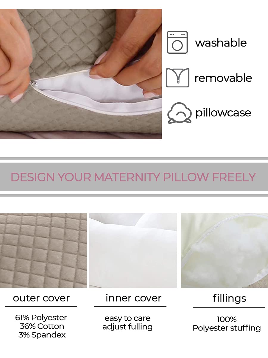 Summer Mae Pregnancy Pillow with Removable Cover, 55 inches C Shaped Full Body Maternity Pillow for Pregnant Women Brown