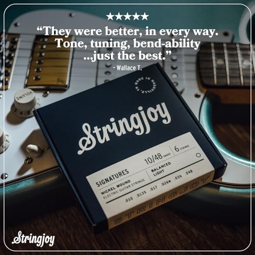 Stringjoy BAL10 Signatures Nickel Electric Guitar Strings, 10-48 Balanced Light Gauge, Best Guitar Strings for Enhanced Tone, Electric 6 String Set