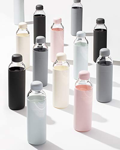 W&P Porter Glass Water Bottle w/ Protective Silicone Sleeve | Cream 20 Ounces | On-the-Go | Reusable Bottle for Coffee, Tea and Water | Portable | Dishwasher Safe