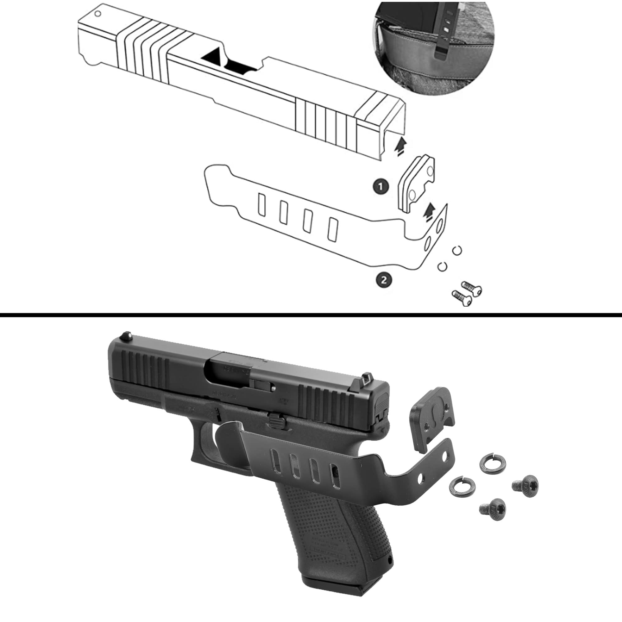RTMGOB Gun Belt Clip, Low Profile Slim Concealed Carry Easy Install Holster Clip for Glock Gen 1-4 Models 17, 19, 22, 23, 24, 25, 26, 27, 28, 30S, 31, 32, 33, 34, 35, 36 and 41