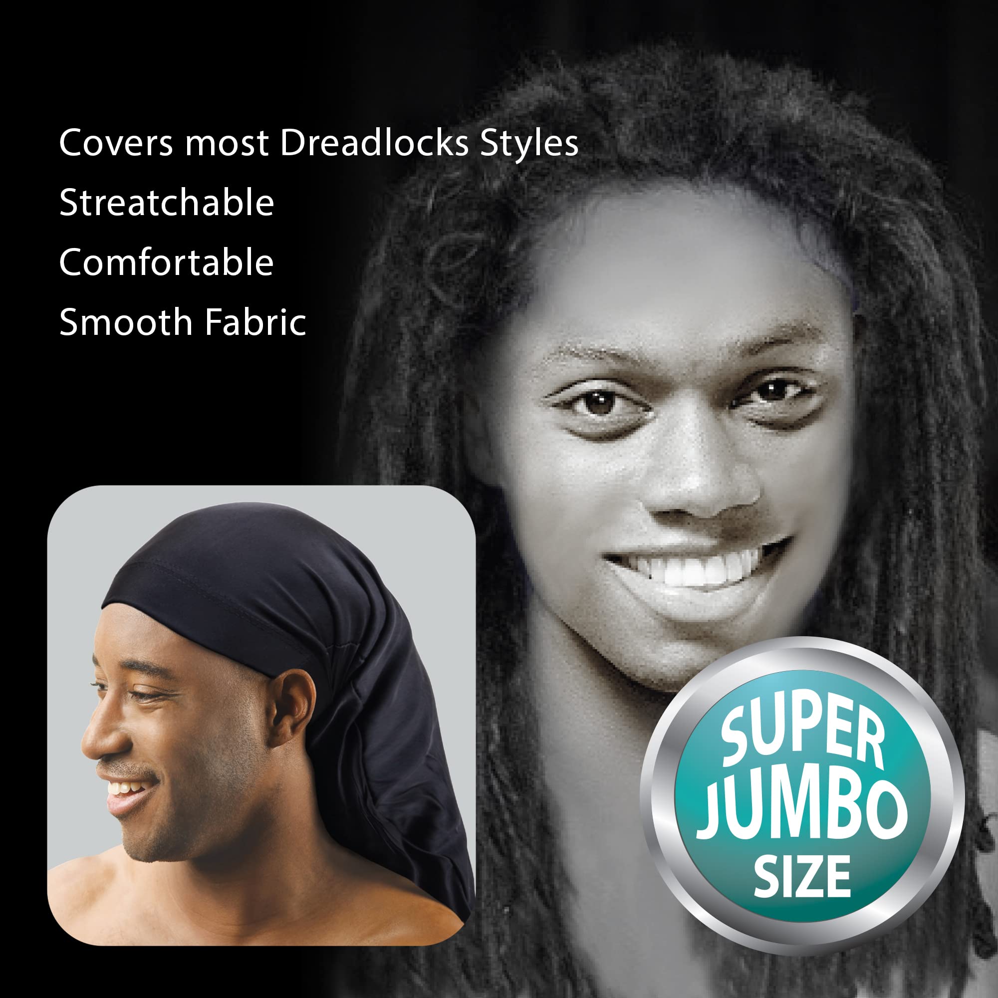 Titan Black Spandex Dreadlock Skull Cap 1PC, Super Jumbo Size