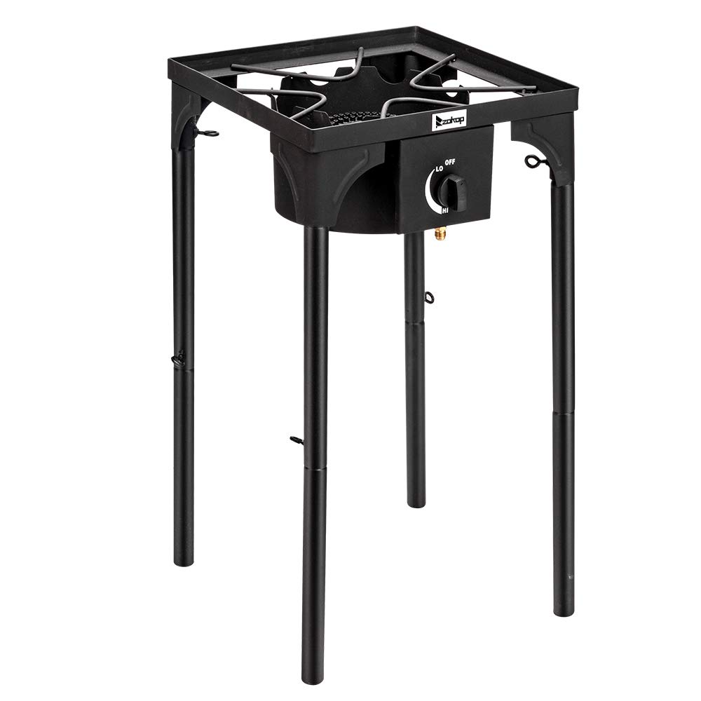 Zokop Portable Camp Stove Adjustable Single Gas Burner with Detachable Legs, Cast Iron, Black (Black)