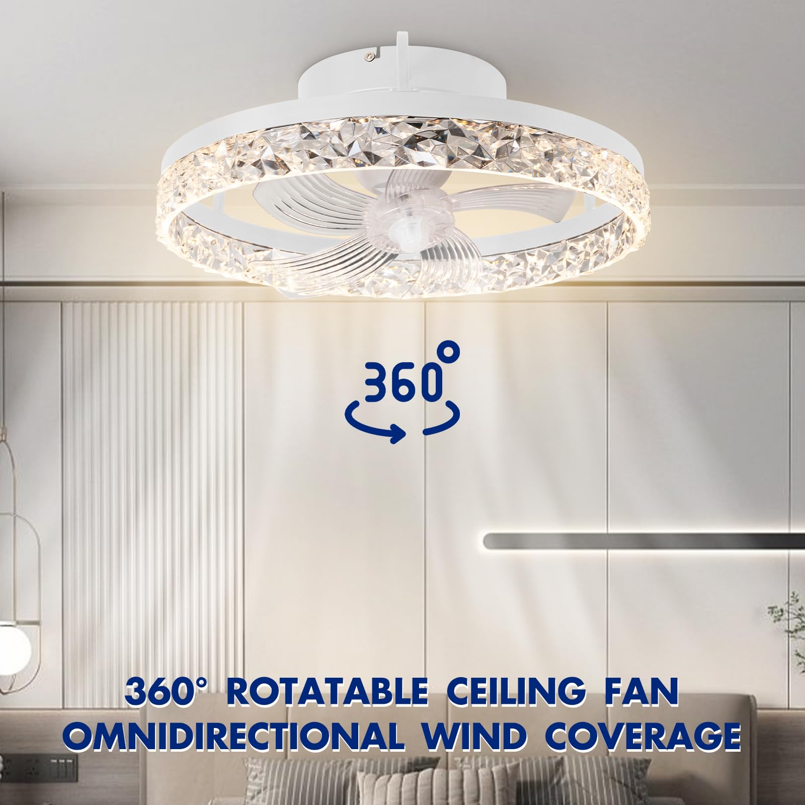 Tivleed Low Profile Ceiling Fan with Lights, 20" Semi Flush LED Fans Light, Remote & Smart APP Control, 360° Rotatable, Modern, 3 Colors Dimmable, for Bedroom Kitchen Living Room, White