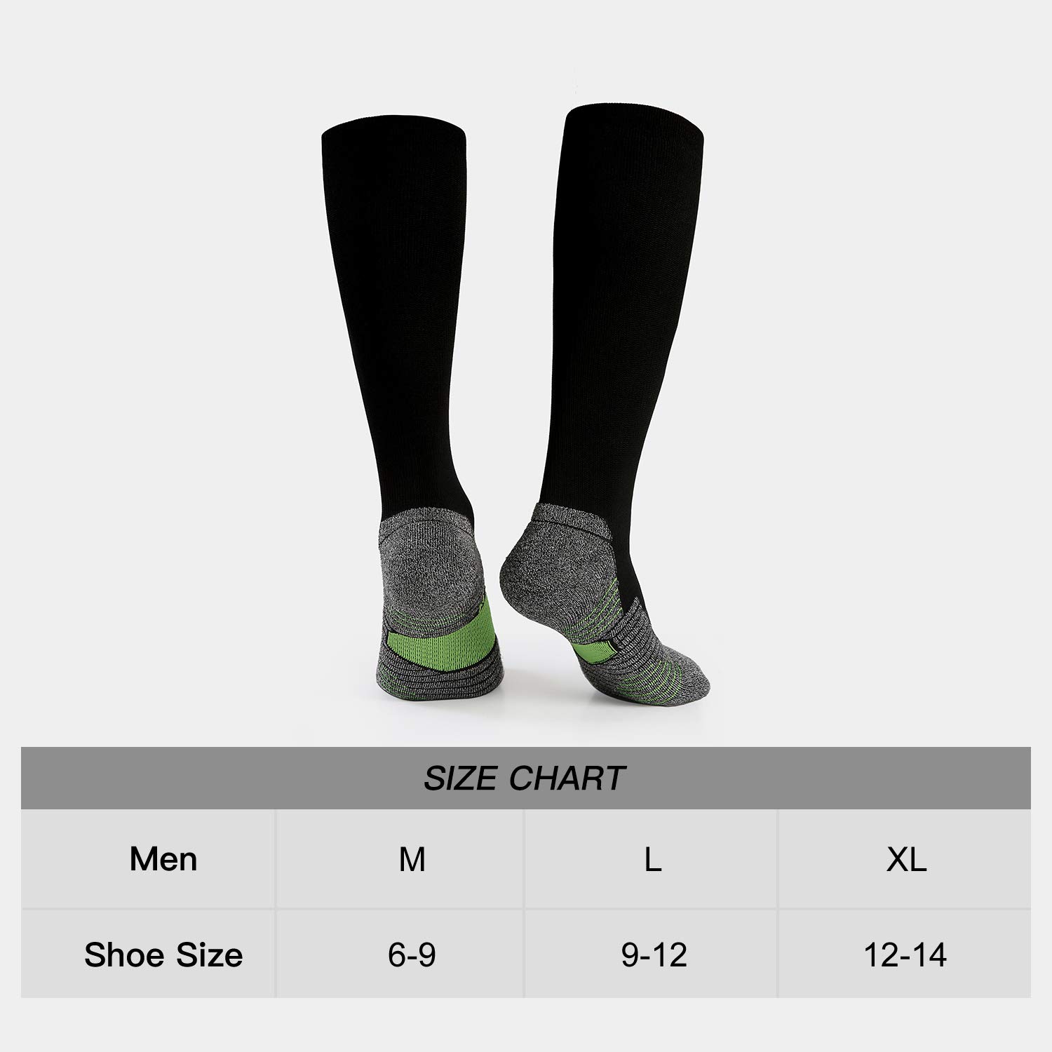 WANDER 6 Pairs Men's Athletic Run Cushion Over-the-Calf Tube Socks(2Green+2Red+2Yellow,size:9-12)