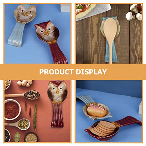Zerodeko 2pcs Owl Spoon Rest Cooking Spoon Rest Coffee Spoon Holder for Coffee Bar Ceramic Spoon Rack Sauce Plate House Accessories for -cream Spoon Desktop Stove Ceramics