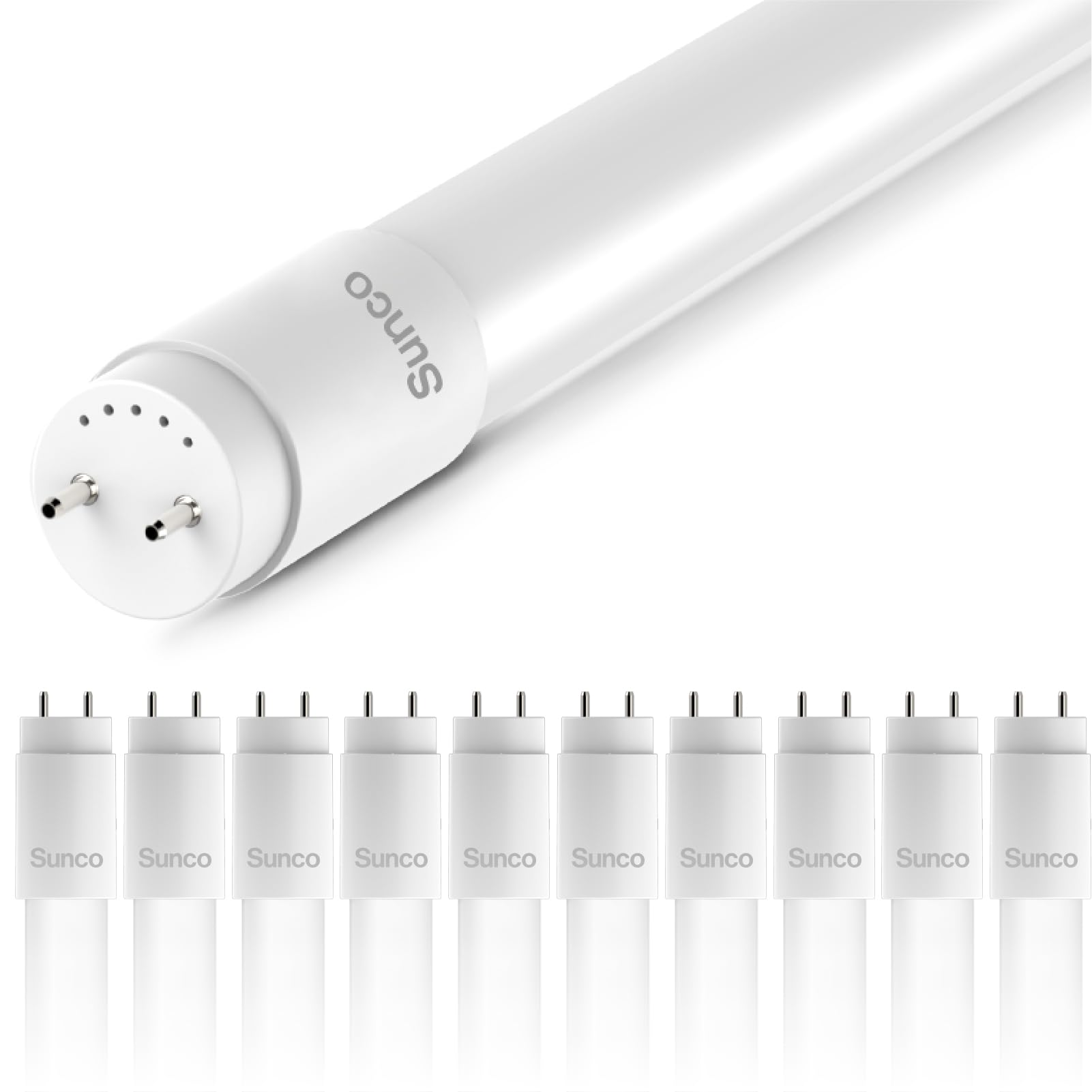 Sunco 10 Pack T8 LED Tubes 4FT Fluorescent Replacement, 48 Inch, 18W, 2200LM, 5000K Daylight, Single Ended Power, Type B, Ballast Bypass, Frosted Lens UL
