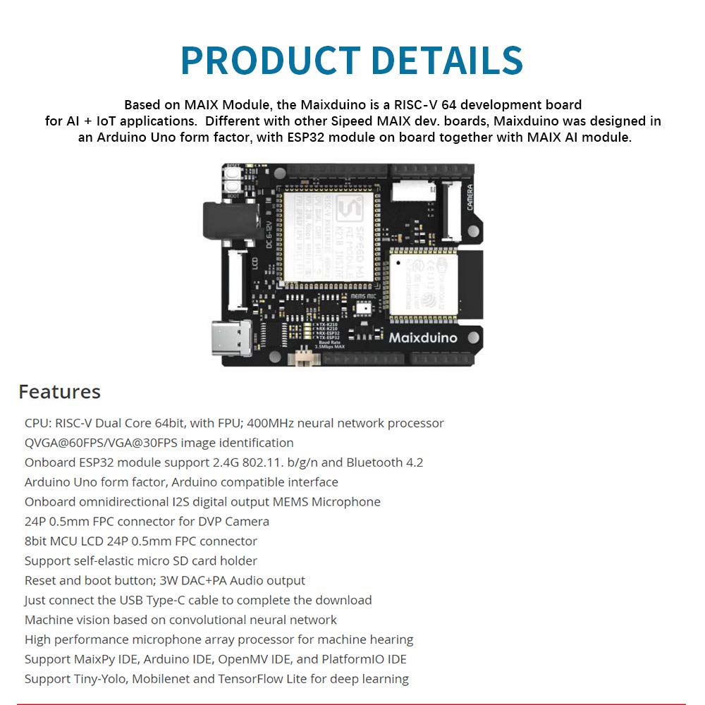 Sipeed Maixduino MCU with ESP32 Module on Board for RISC-V AI + IoT