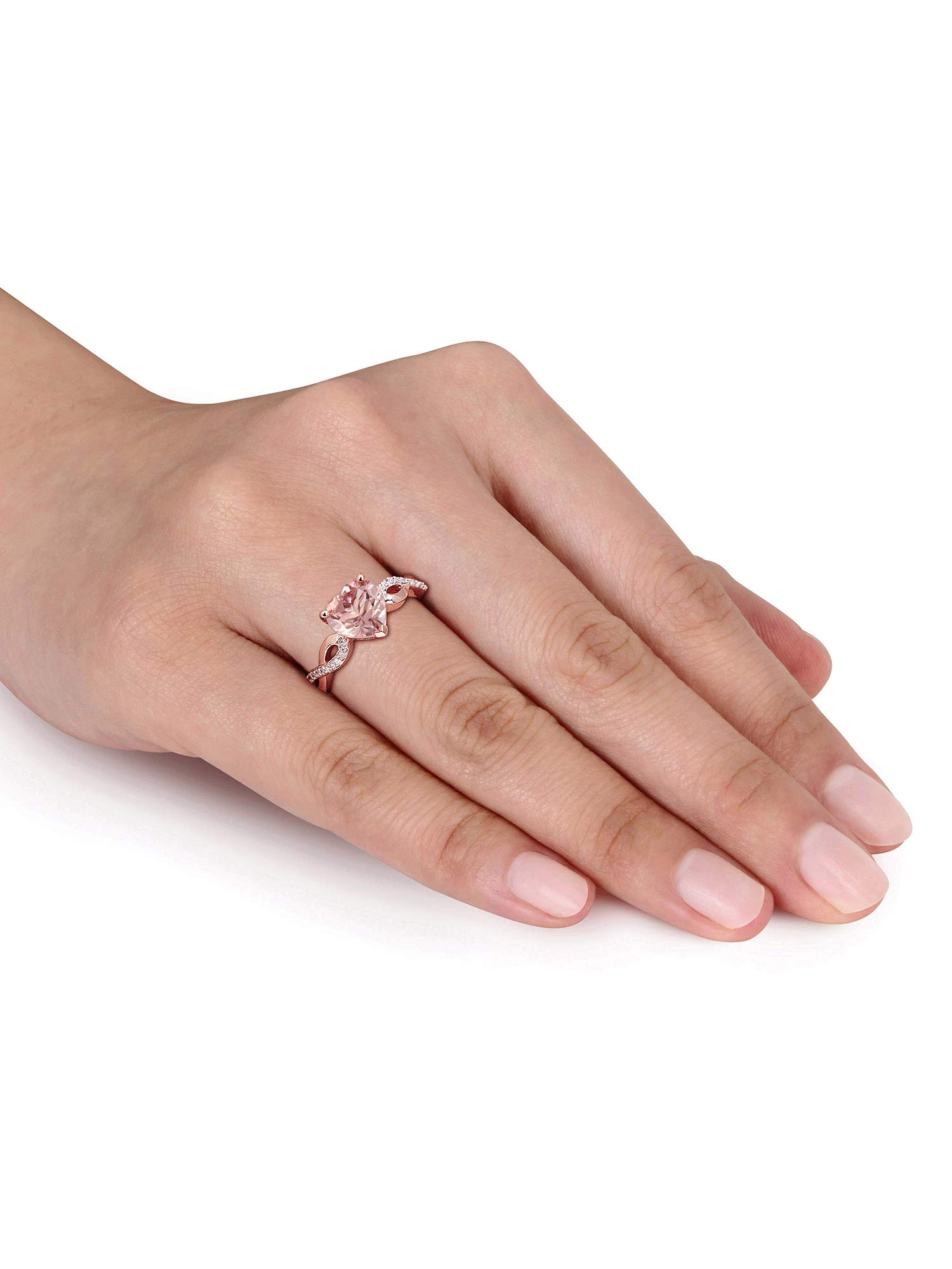 SLV 1-3/4 CT.T.W. 8 x 8mm Heart Cut Morganite & 1/10 CT.W. D/VVS1 Diamond 14K Rose Gold Plated Heart Infinity Ring7
