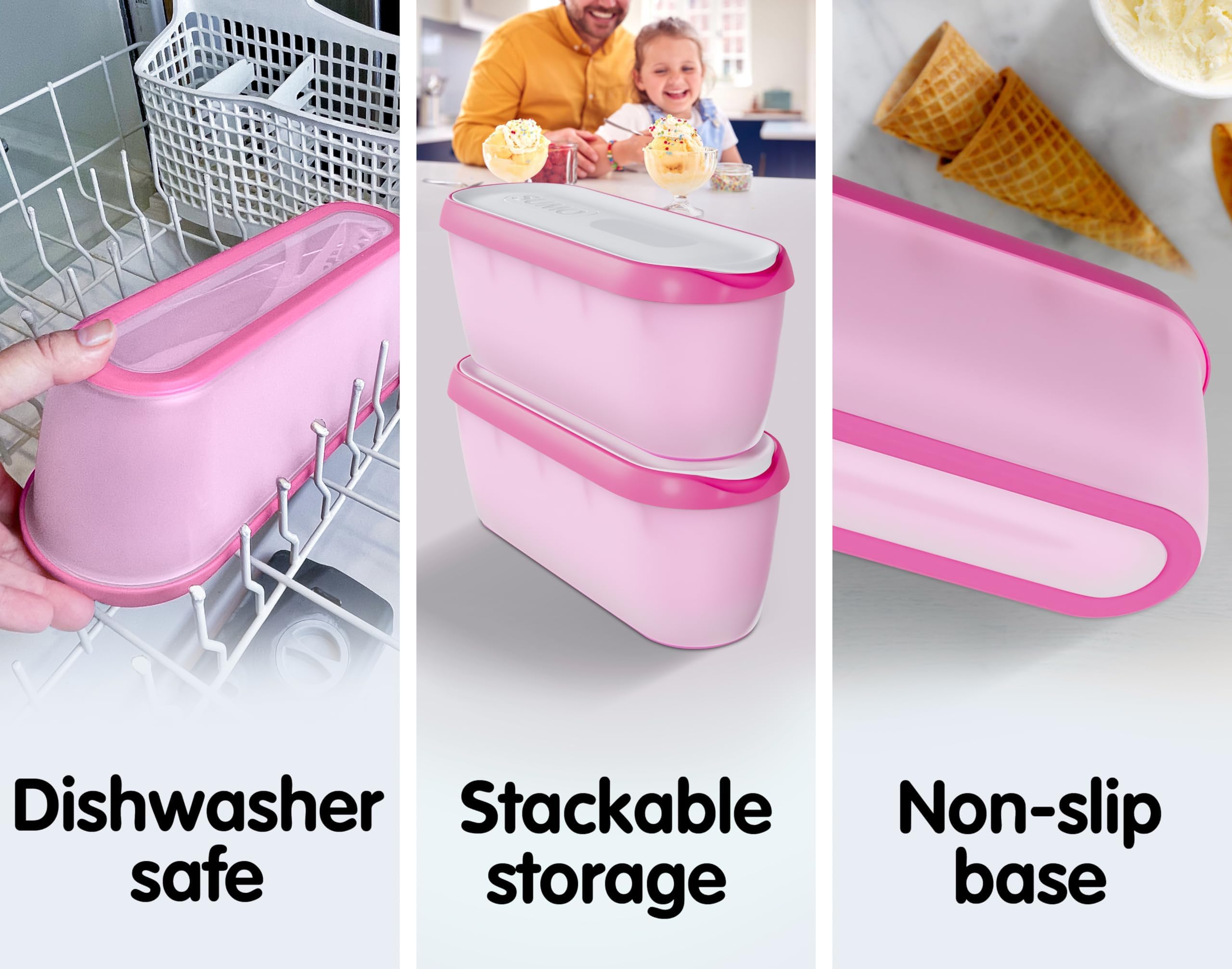 SUMO Ice Cream Containers with Lids for Homemade Ice Cream - 1 Quart per Container, Reusable Ice Cream Containers for Freezer Storage, Set of 5 Containers, Multicolor