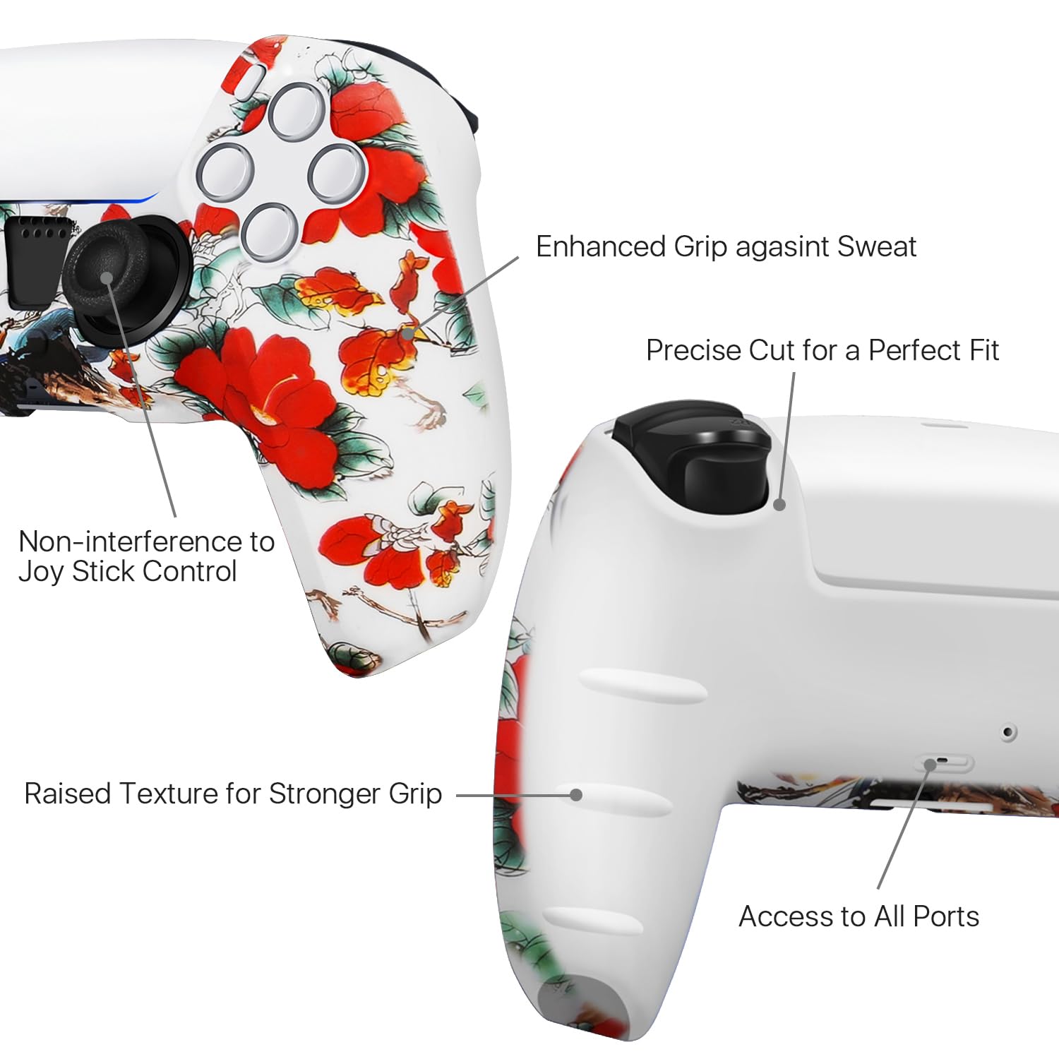 TNP Controller Case for PS5 Silicone Controller Skin for Dualsense Cover + 8 Pro Thumb Grips Set Sony Playstation 5 Skins Accessories Skull with Ergonomic Textured Grip