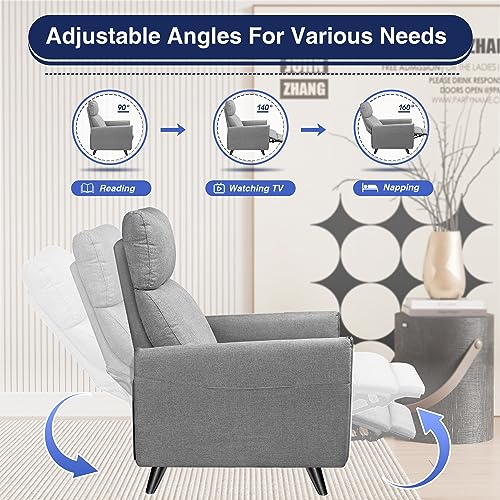 YESHOMY Massage Chair for Living Room, Fabric Home Theater Single Sofa with Adjustable Reclining, Lazyboy Padded Seat Backrest for Adults, Large, Light Gray