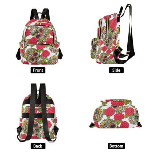 Yasala Halloween Women Backpack Sugar Skull Floral Rose Travel Bag Compact Daily Bag Diaper Bag