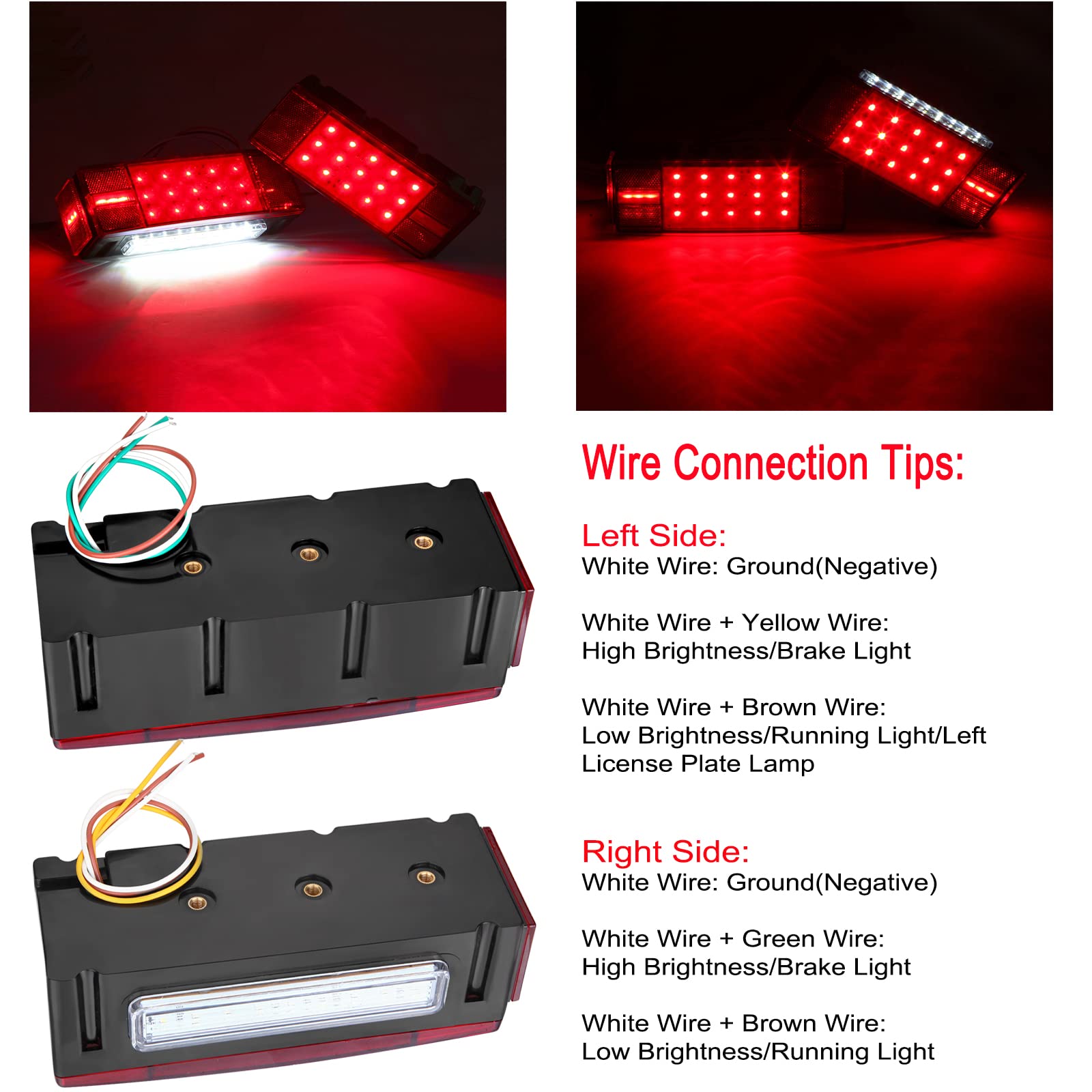 VINAUO Boat Trailer Lights, IP68 LED Trailer Light Kit with Trailer Wiring Harness Kit, 2 Amber Trailer Lights for Camper Truck RV Boat Snowmobile Over 80" Inches