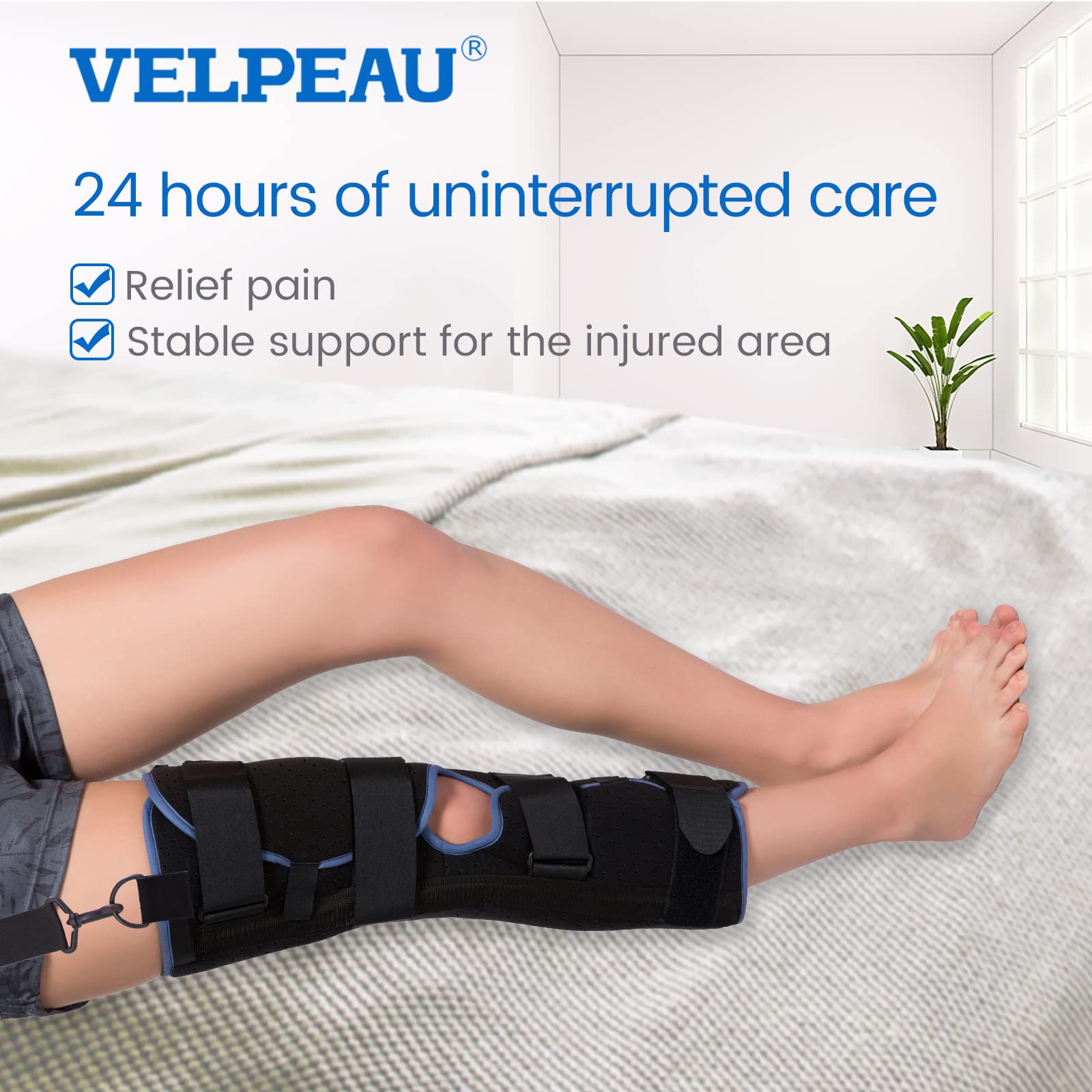 Velpeau Knee Immobilizer - 22" Length - Suitable For Sleep - Full Leg Brace - Straight Knee Splint - Support for Knee Post-Pre-operation & Surgery Recovery (Large)