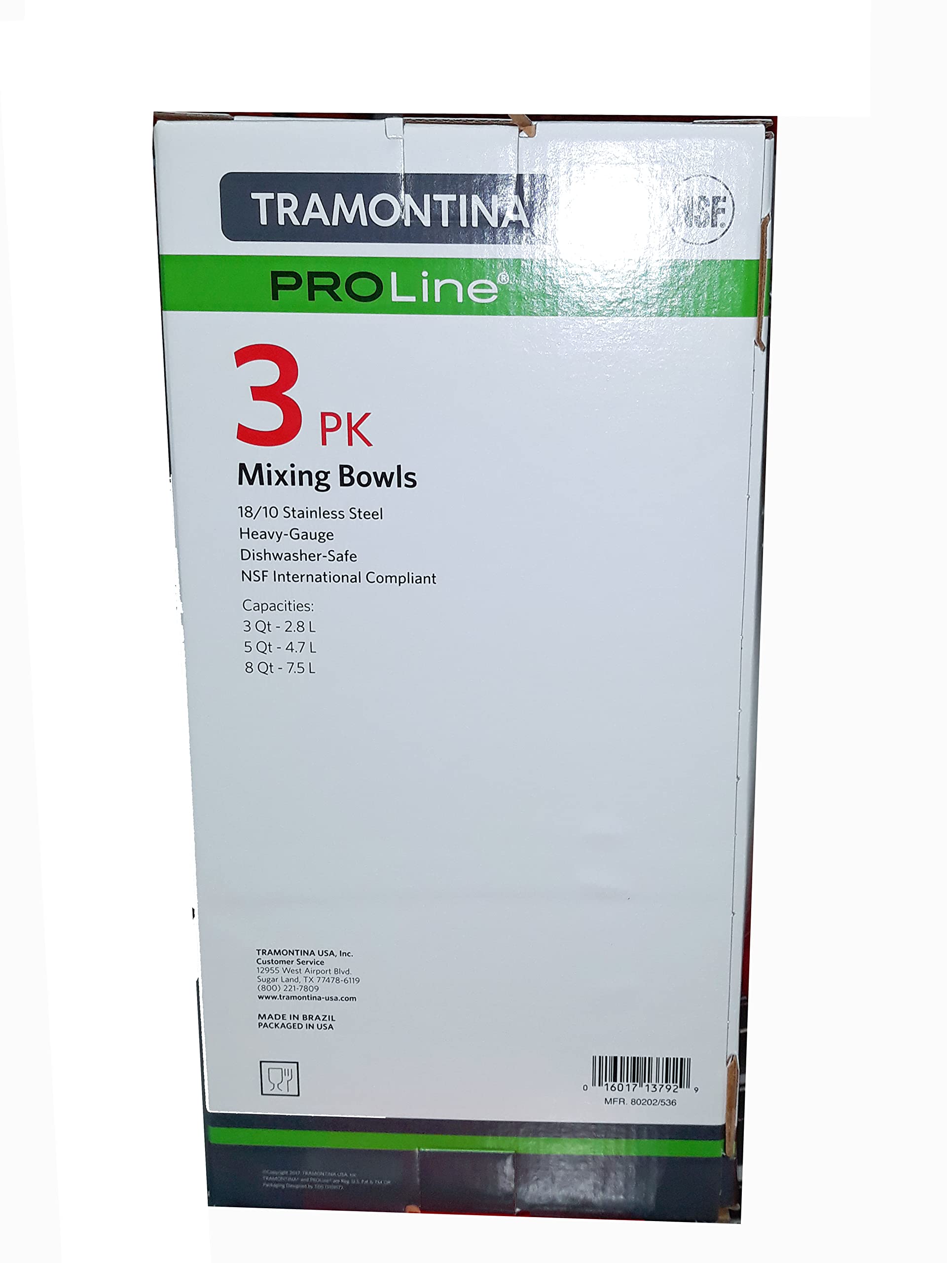 Tramontina ProLine 3 Pk Mixing Bowls 3 Qt 5 Qt 8 Qt