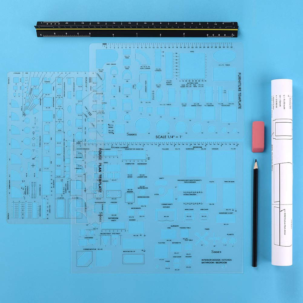 Sooez Architectural Templates, House Plan Template, Interior Design Template, Furniture Template, Drawing Template Kit, Drafting Tools and Supplies, Template Architecture Kit, Set of 3