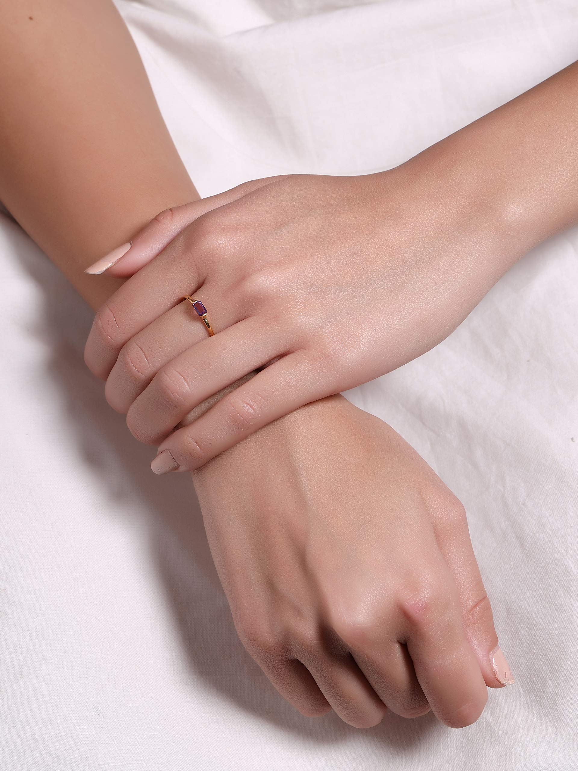 YoTreasure 0.27 Ct Amethyst 10k Yellow Gold Band Ring Jewelry