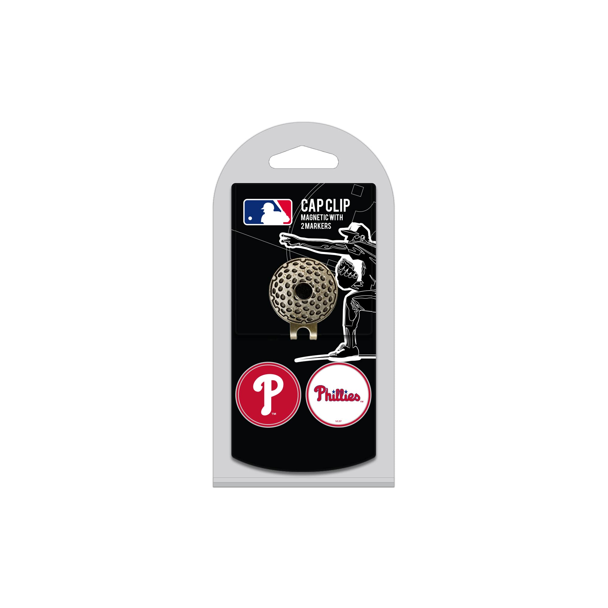 Team Golf MLB Philadelphia Phillies Cap Clip With 2 Golf Ball Markers Golf Cap Clip with 2 Removable Double-Sided Enamel Magnetic Ball Markers, Attaches Easily to Hats