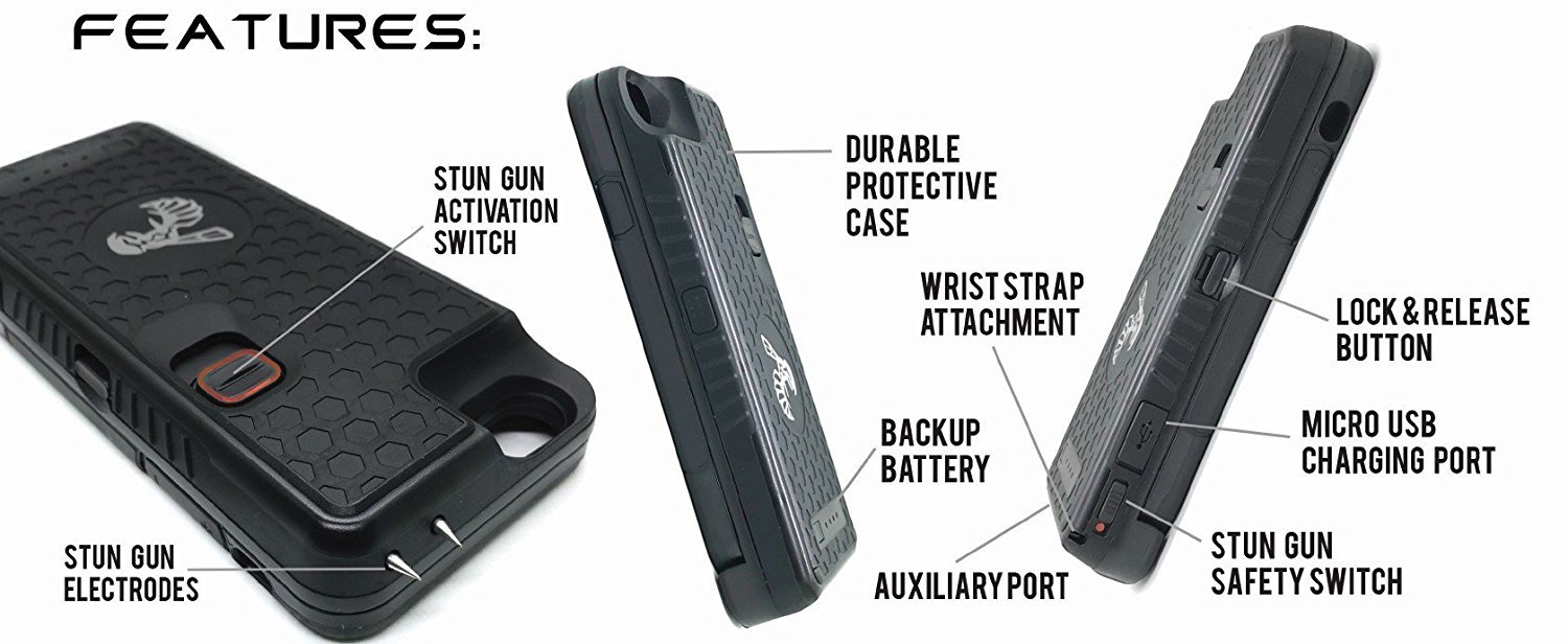Yellow Jacket High-Powered Stun Gun + Protects, Recharges Your iPhone 6,6s + Concealed Inside a Durable Water Resistant Case + Flexibility to Attach or Detach + Maximum Self Defense