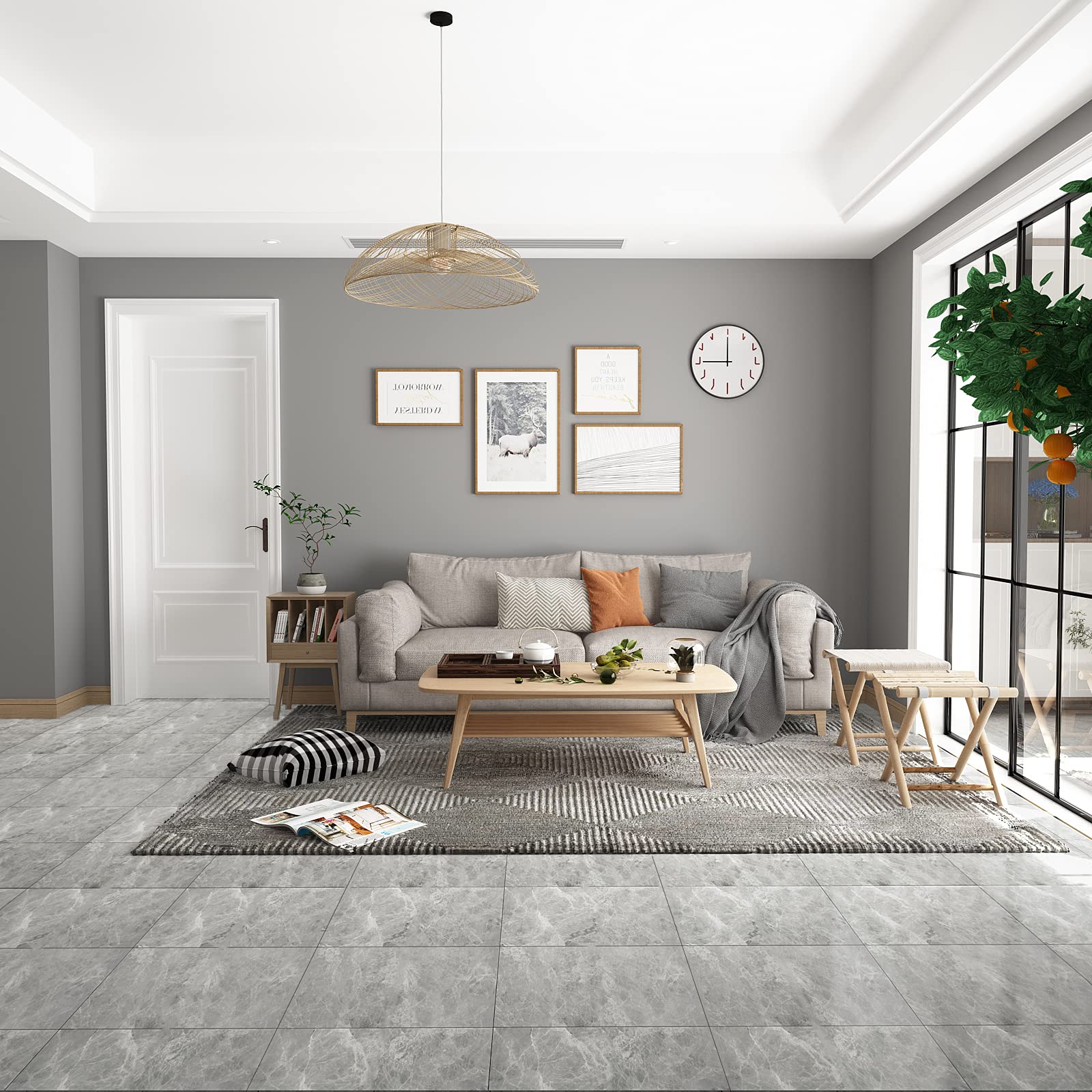 VEELIKE Dark Grey Marble Peel and Stick Floor Tile 12"x24" Waterproof Vinyl Flooring Tiles Self Adhesive Removable Stick on Tiles Stickers Flooring for Bathroom Kitchen Bedroom Garage Decor 24 Pack