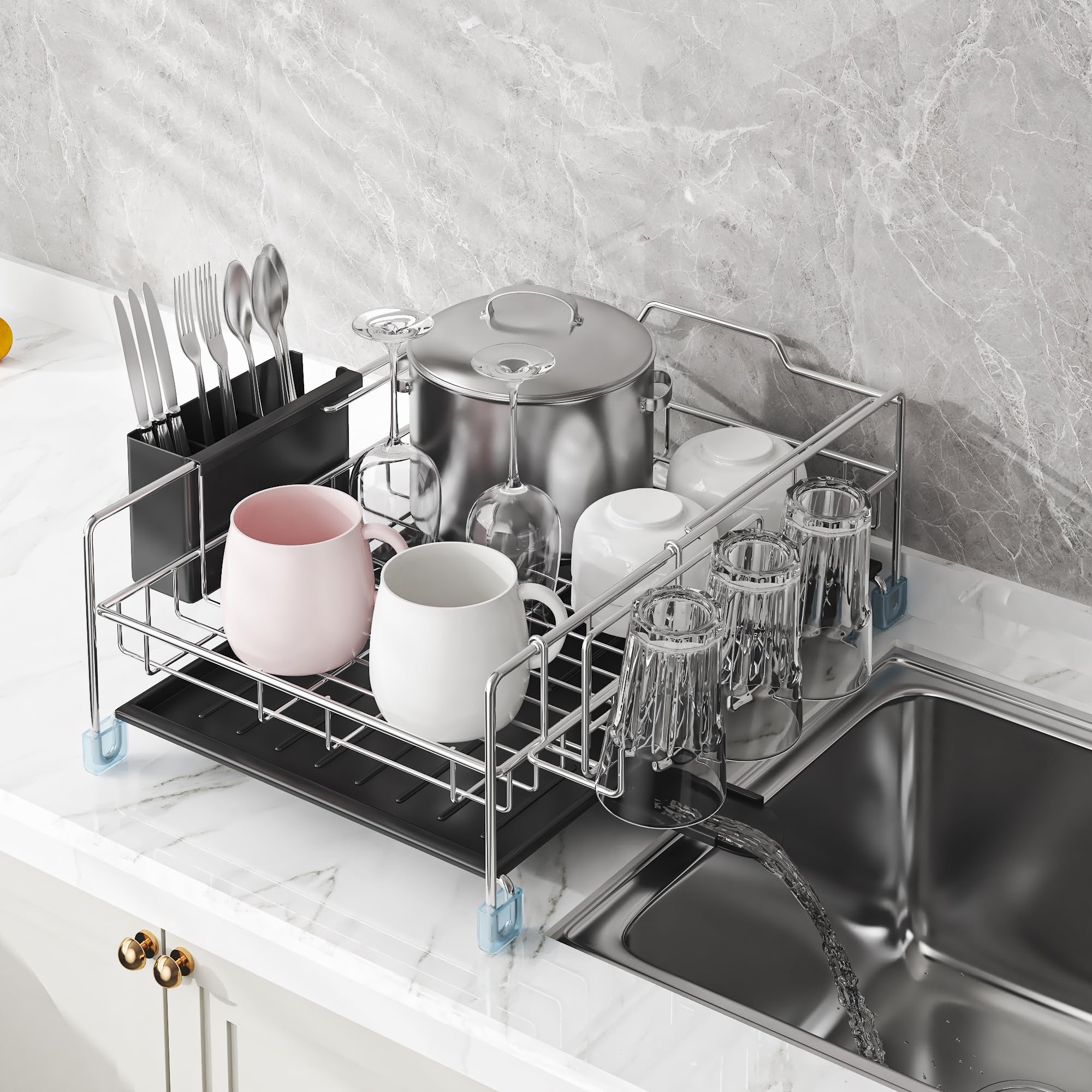 Youvip Dish Drying Rack for Kitchen Counter- Space-Saving, Extra top Dish Rack with a Cutlery Holder for Dishes, Spoons and Forks,Stainless Steel