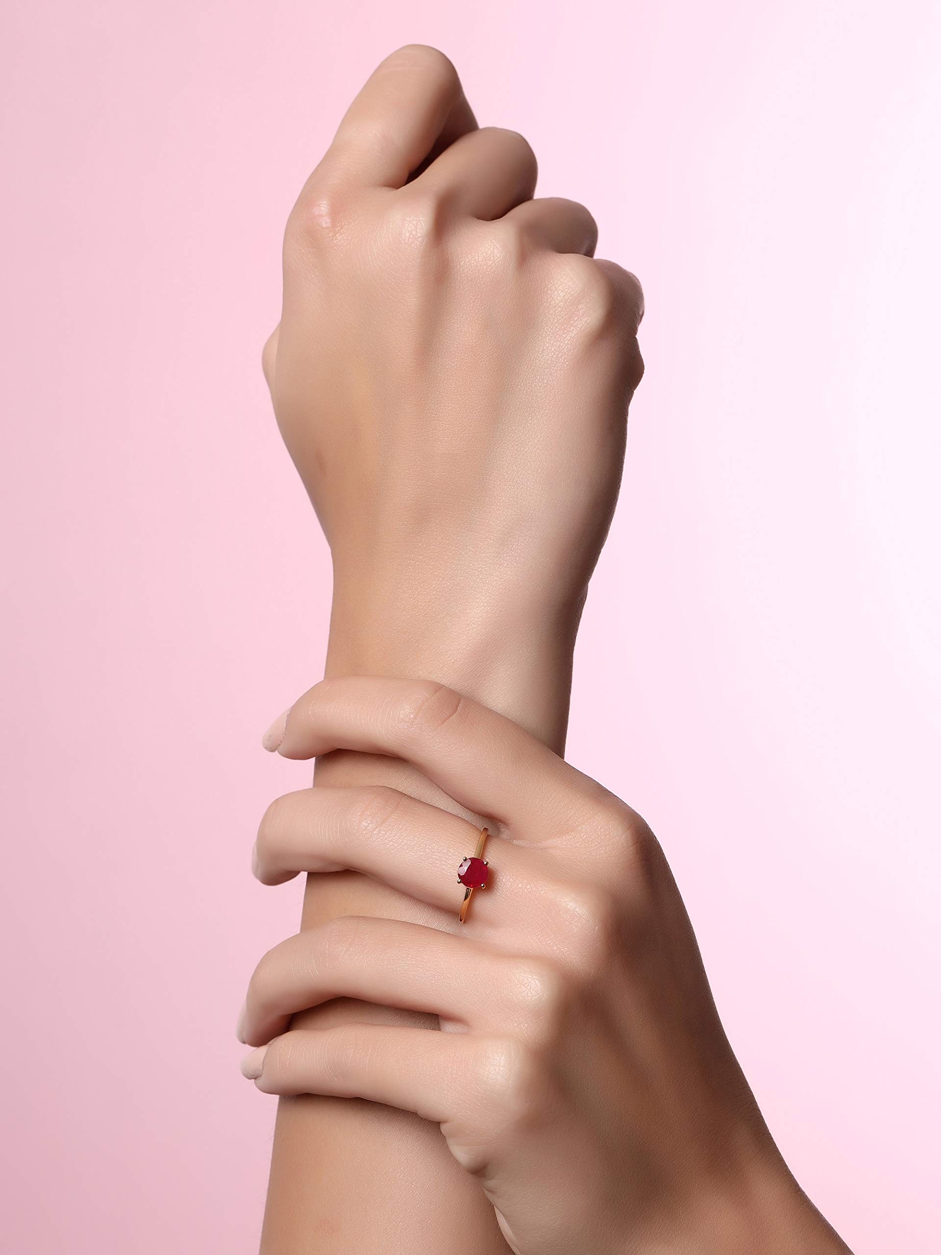 YoTreasure 1.05 Ct Glass Filled Ruby Solid 10k Yellow Gold Solitaire Ring Jewelry (8)
