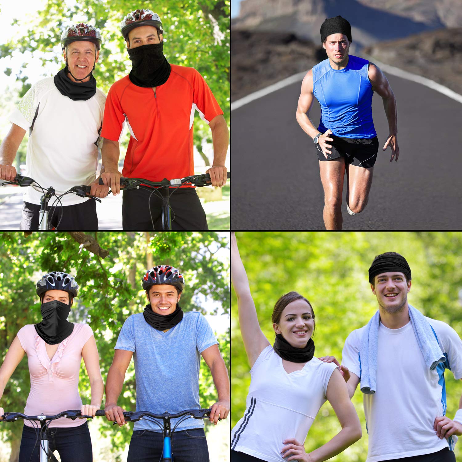 Summer Face Cover Scarf UV Protection Neck Gaiter Sunscreen Breathable Bandana (Black, 6)